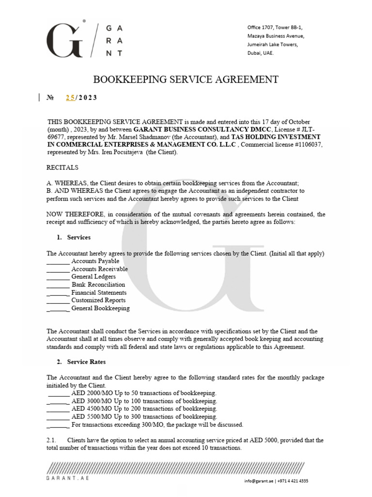Book Keeping Agreement (New) 18OCT23 | PDF | Indemnity | Value Added Tax