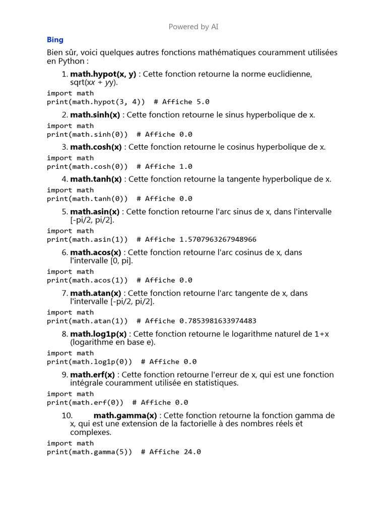 Fonctions mathématiques en Python | PDF