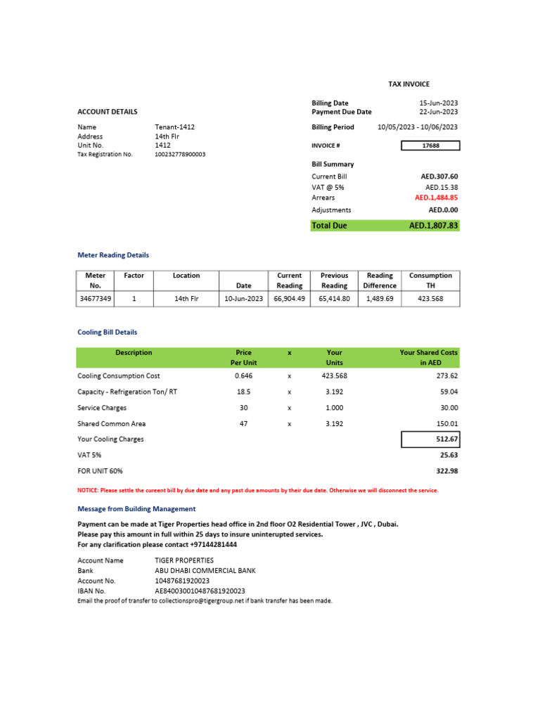 Ac Bill For 1412 - LCT | PDF | Invoice | Value Added Tax