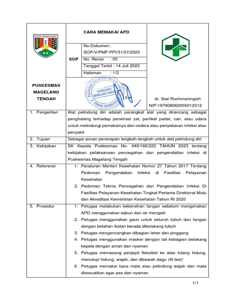 Sop Cara Memakai Apd | PDF | Kesehatan Holistik | Teknologi & Rekayasa