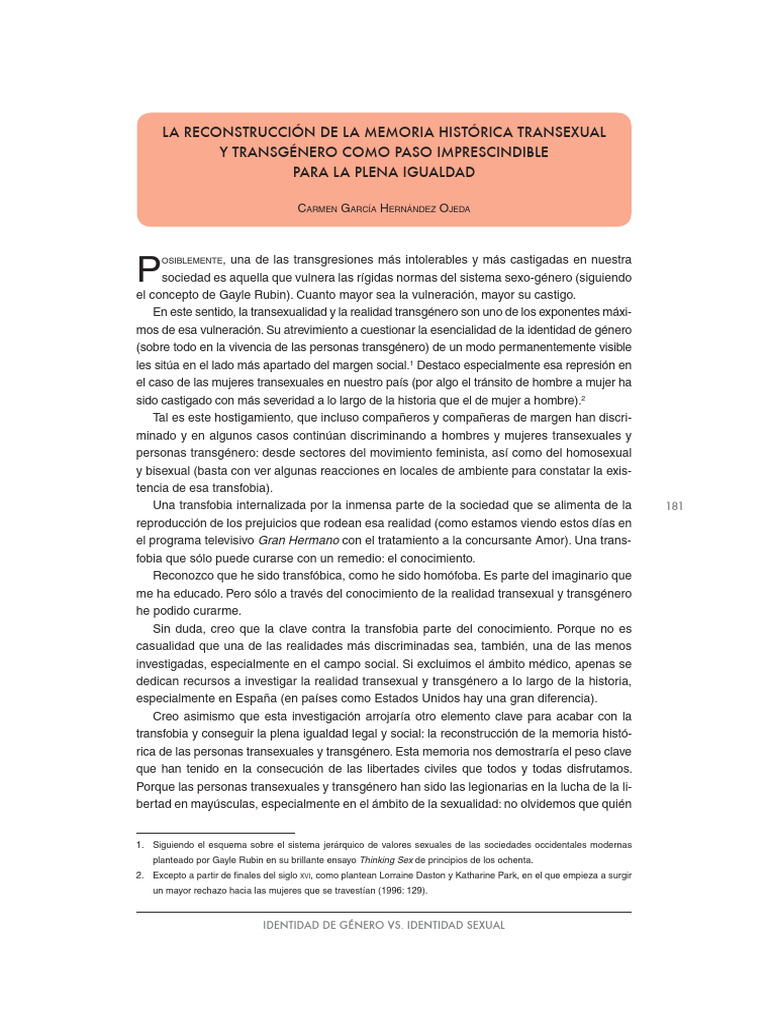 La Reconstruccion de La Memoria Historica Transexual y Transgenero | PDF | Transgénero ...