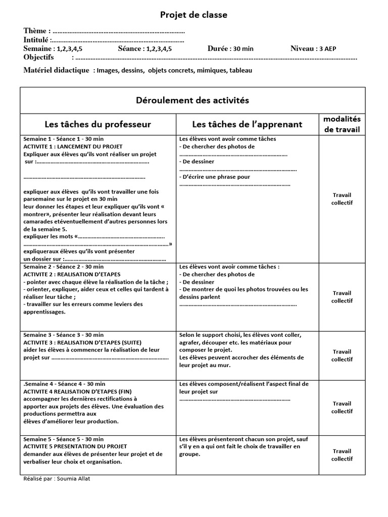 Exemple de projet de classe primaire | PDF