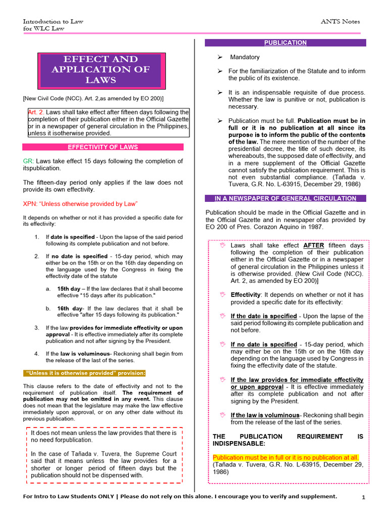 Introduction To Law - Effect and Application of Laws | Download Free ...