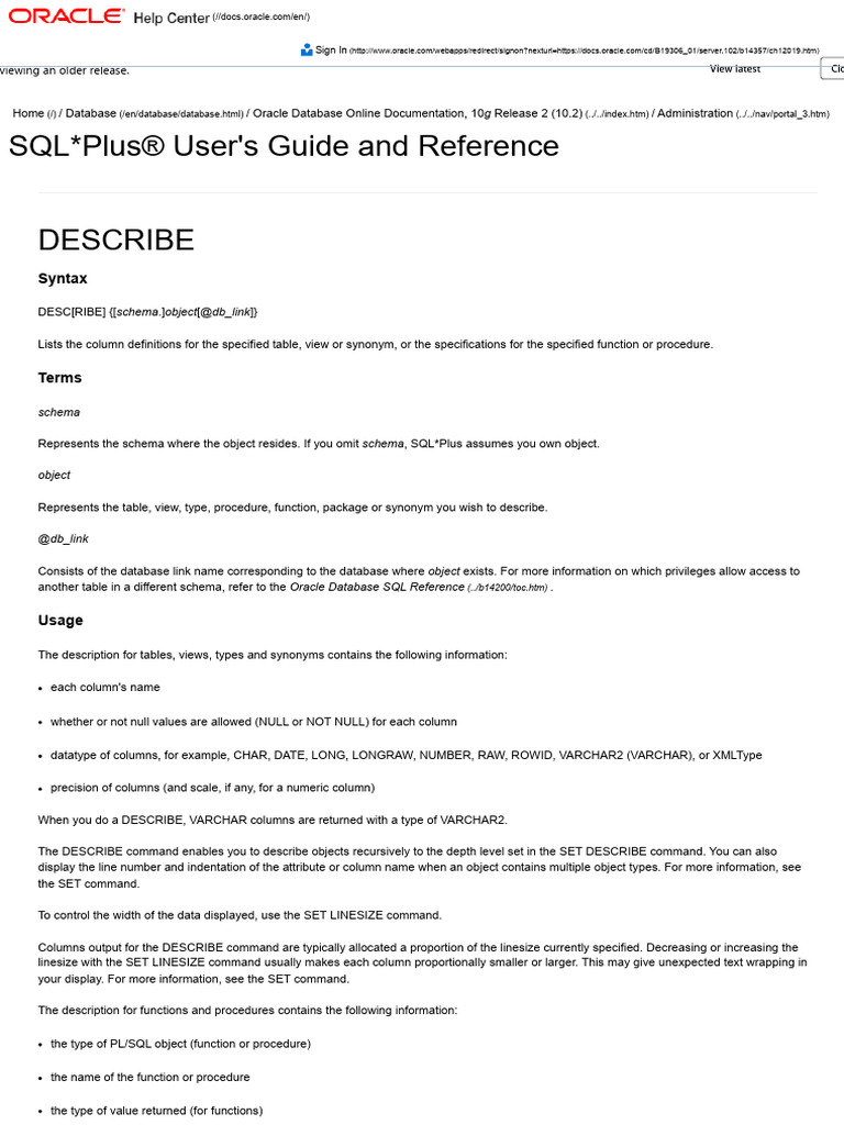 SQL - Plus Command Reference | Download Free PDF | Parameter (Computer Programming) | Software ...