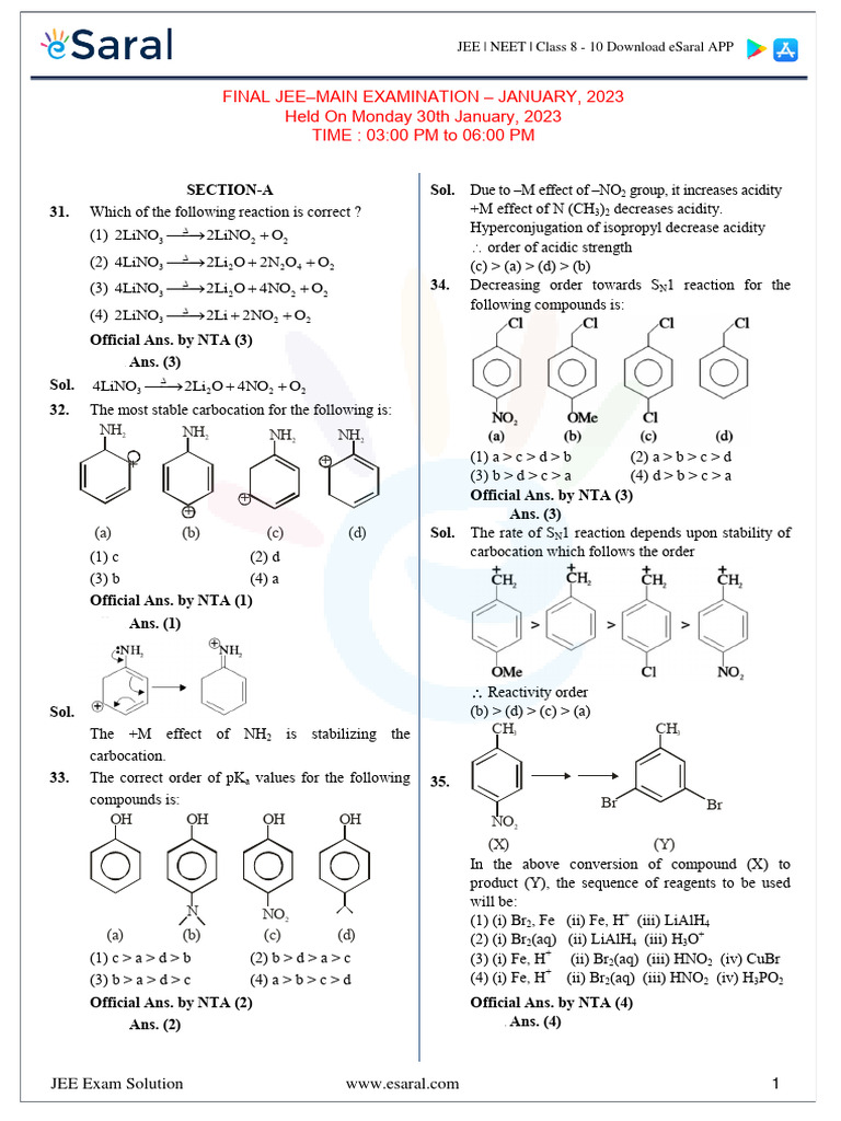 155441-30-01-2023_Chemistry_Paper+With+Answer_Evening | PDF | Atoms ...