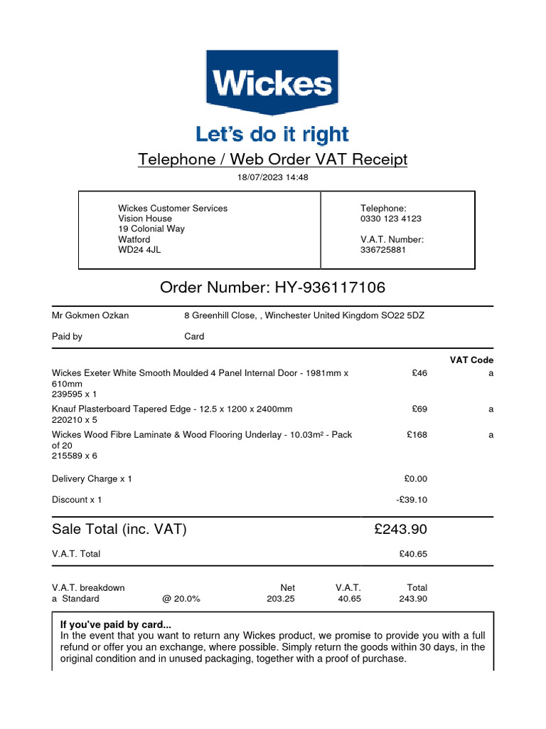 Wickes Underlay | PDF | Value Added Tax | Pay Pal