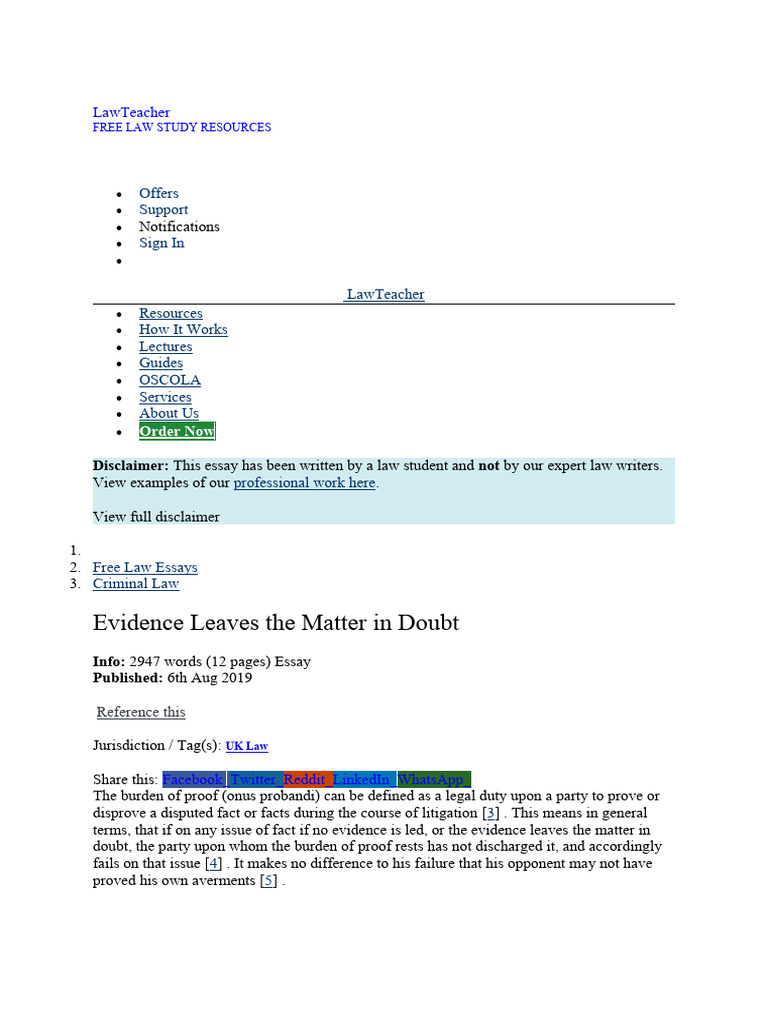 LawTeacher Burden of Proof | PDF | Burden Of Proof (Law) | Presumption ...
