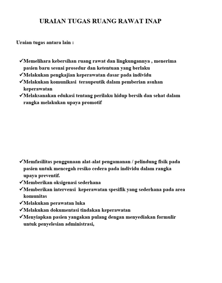 Uraian Tugas Ruang Rawat Inap | PDF