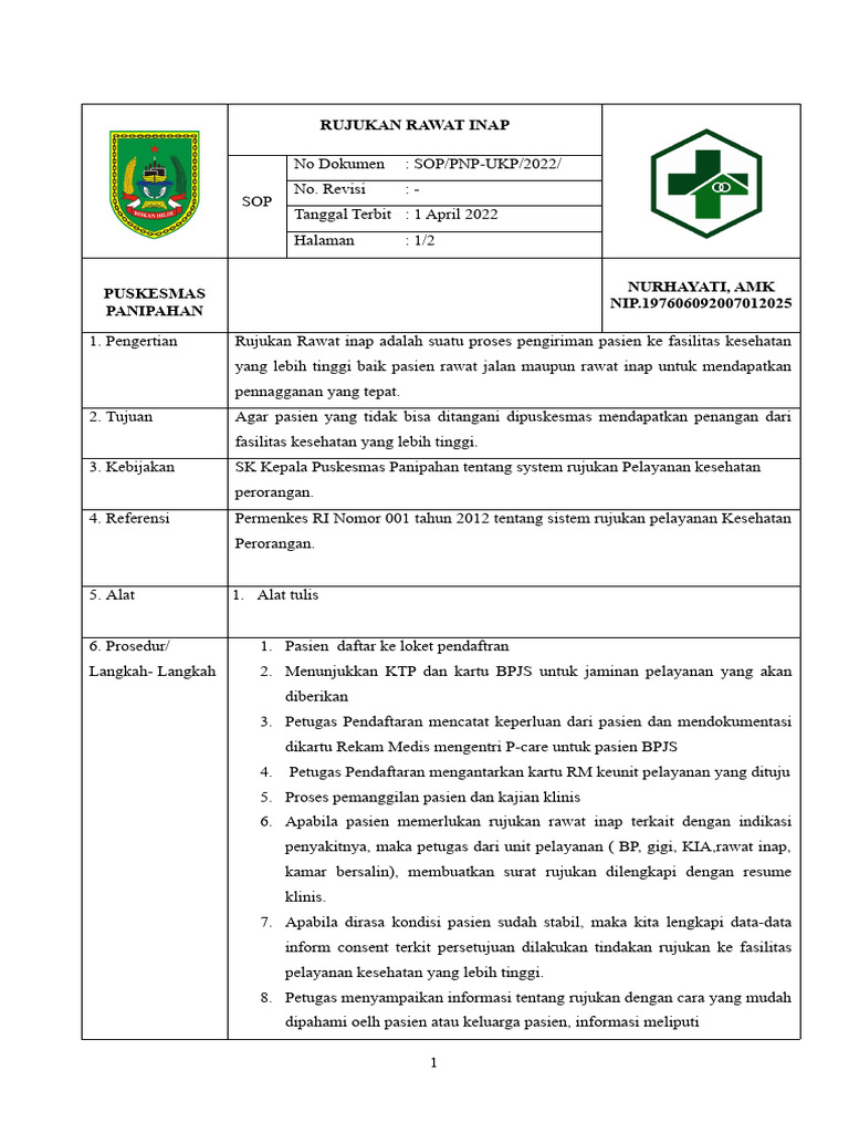 Sop Rujukan Rawat Inap | PDF | Sains & Matematika