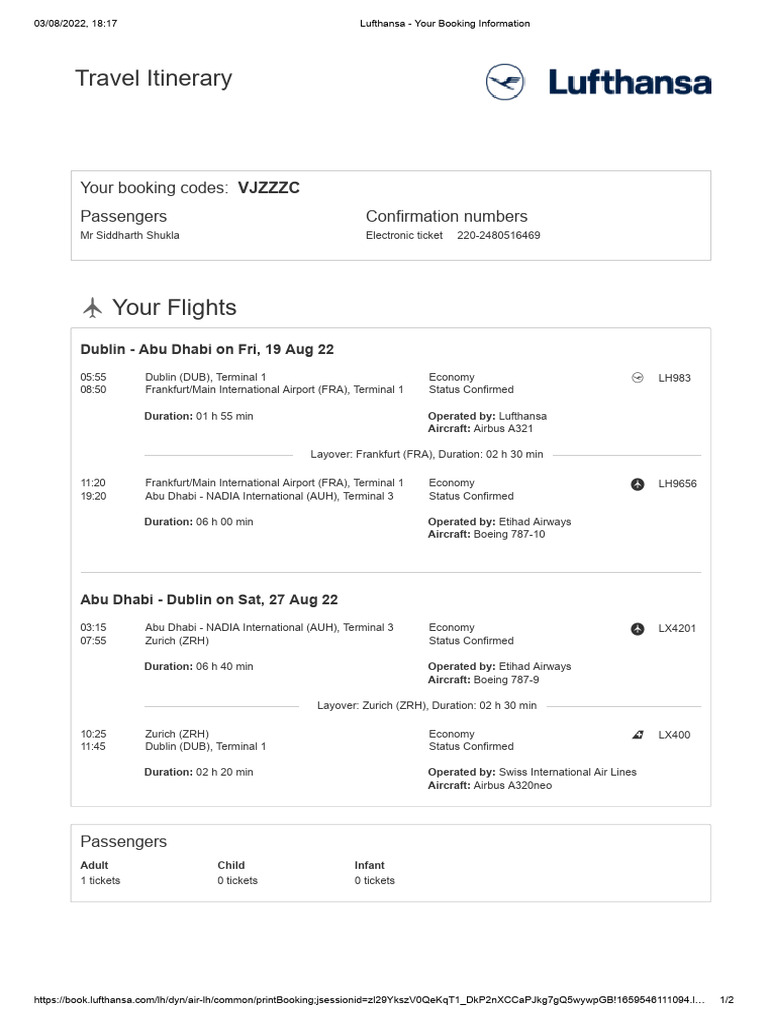 Lufthansa - Sid Flight Details | PDF | Aviation | Transport