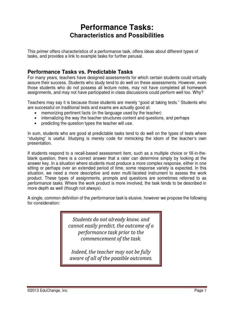 Performance Tasks EduChange | PDF | Educational Assessment ...