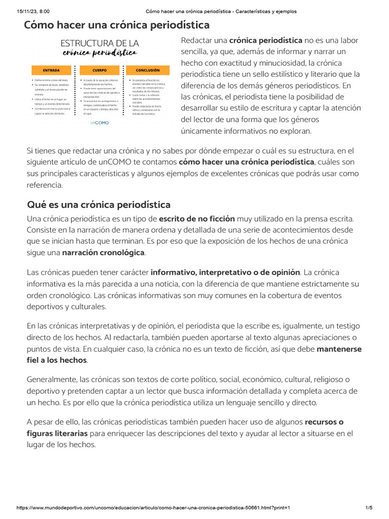 Cómo Hacer Una Crónica Periodística - Características y Ejemplos | PDF ...
