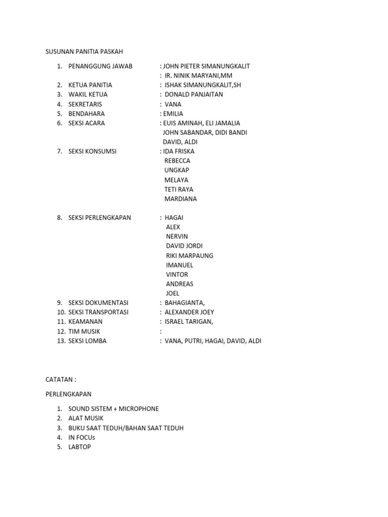 Susunan Panitia Paskah-1 | PDF