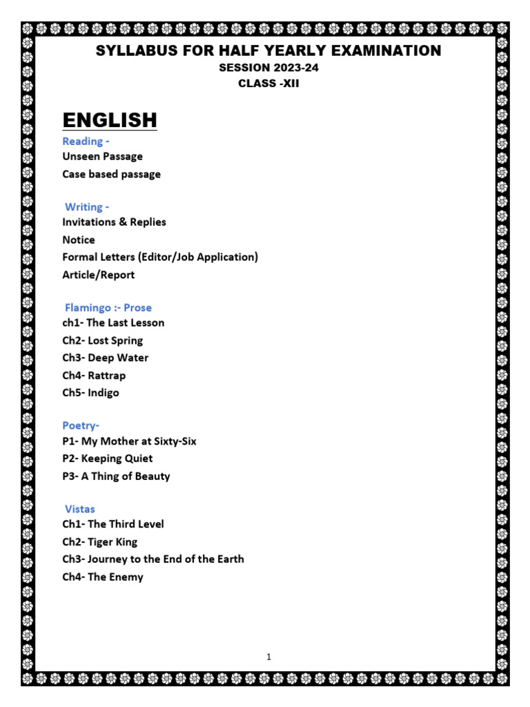 Class XII Half-Yearly Exam Syllabus | PDF | Accounting | Parameter (Computer Programming)