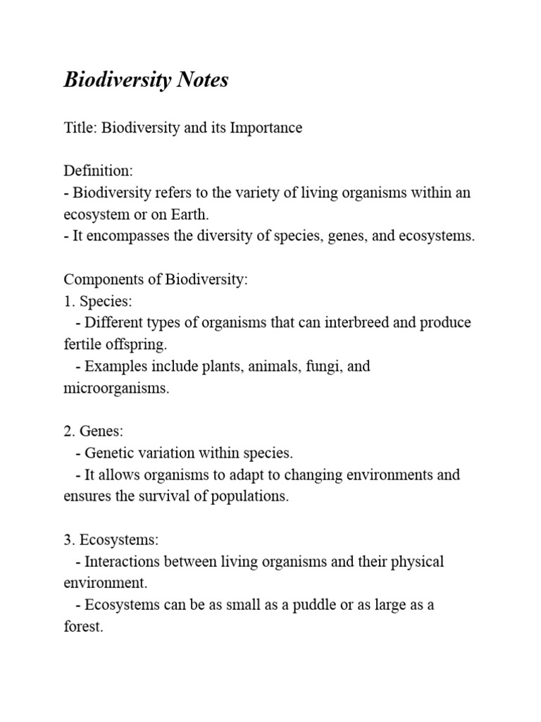Biodiversity Simplified Notes Pdf Conservation Biology Biodiversity