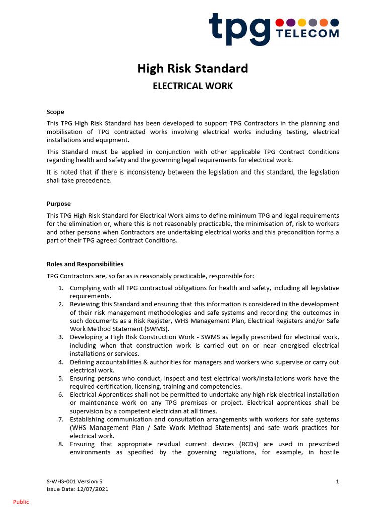 High Risk Electrical Work Standards | PDF | Safety | Occupational ...