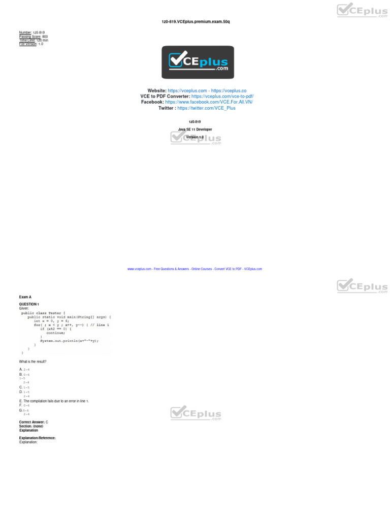 Oracle Pre 1z0 819by Vceplus50q Demo Pdf Java Programming Language Programming