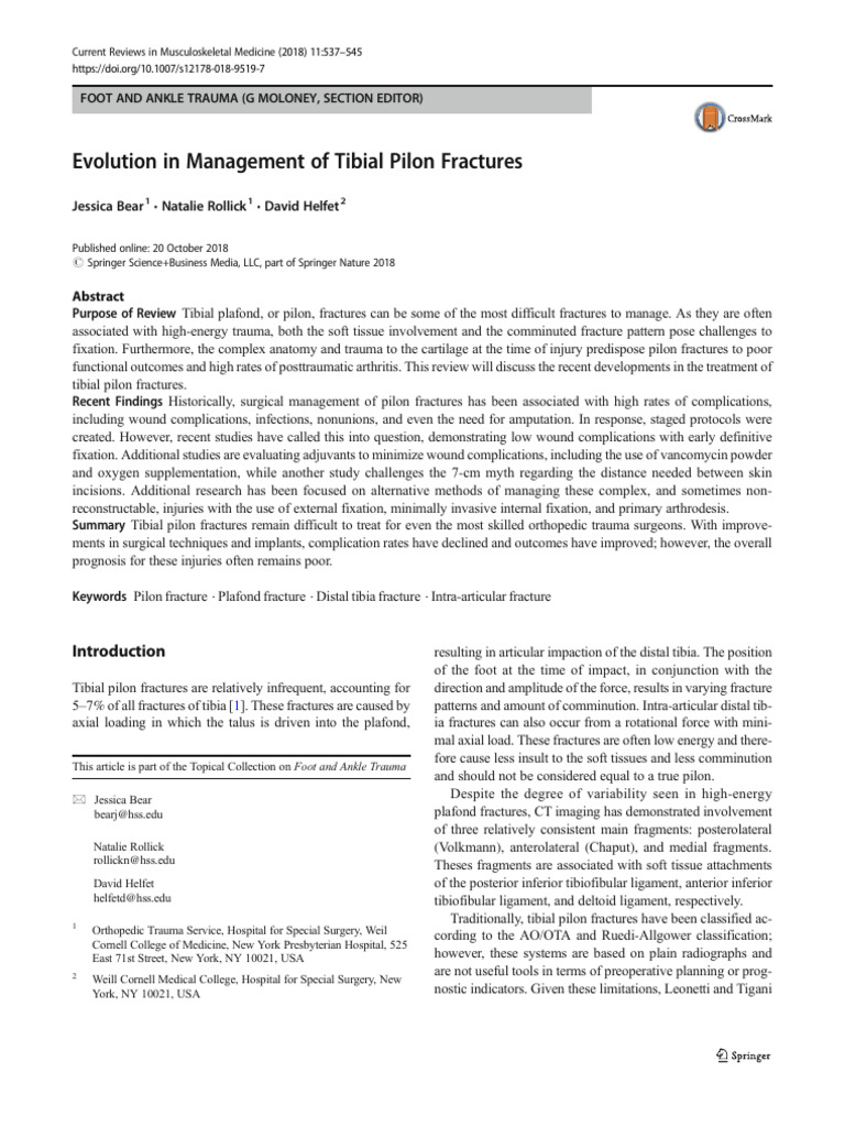 Evolution in Management of Tibial Pilon Fractures | PDF | Ankle | Surgery