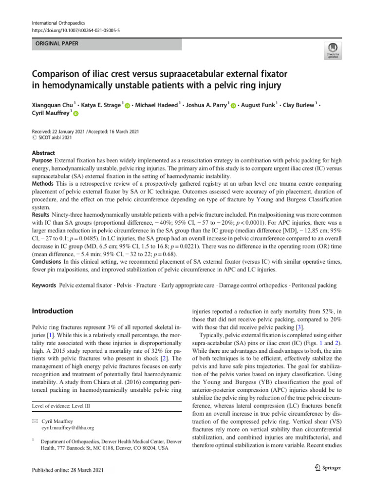 Comparison of Iliac Crest Versus Supraacetabular External Fixator | PDF ...