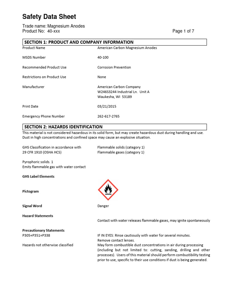 Msds Magnesium Anodes | Download Free PDF | Dangerous Goods | Waste