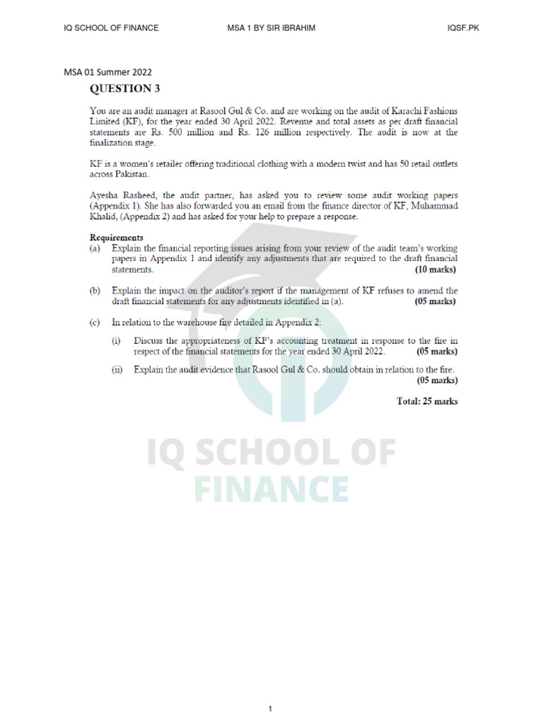 MSA 01 Summer 2022: Iq School of Finance Msa 1 by Sir Ibrahim Iqsf - PK | PDF | Option (Finance ...