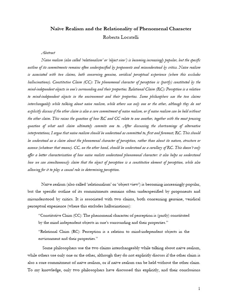 Naïve Realism and the Relationality of Phenomenal Character | PDF ...