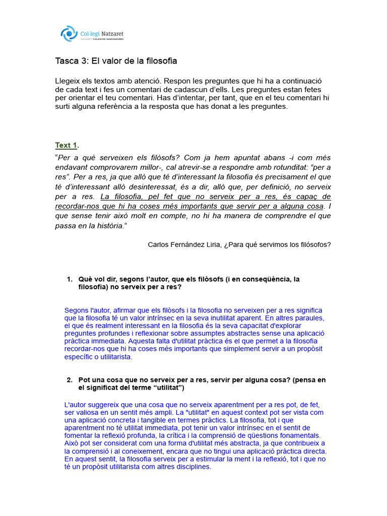 Tasca 3- El valor de la filosofia | PDF