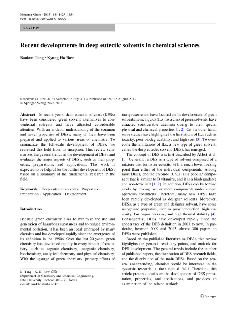 3.recent Developments in Deep Eutectic Solvents in Chemical Sciences ...