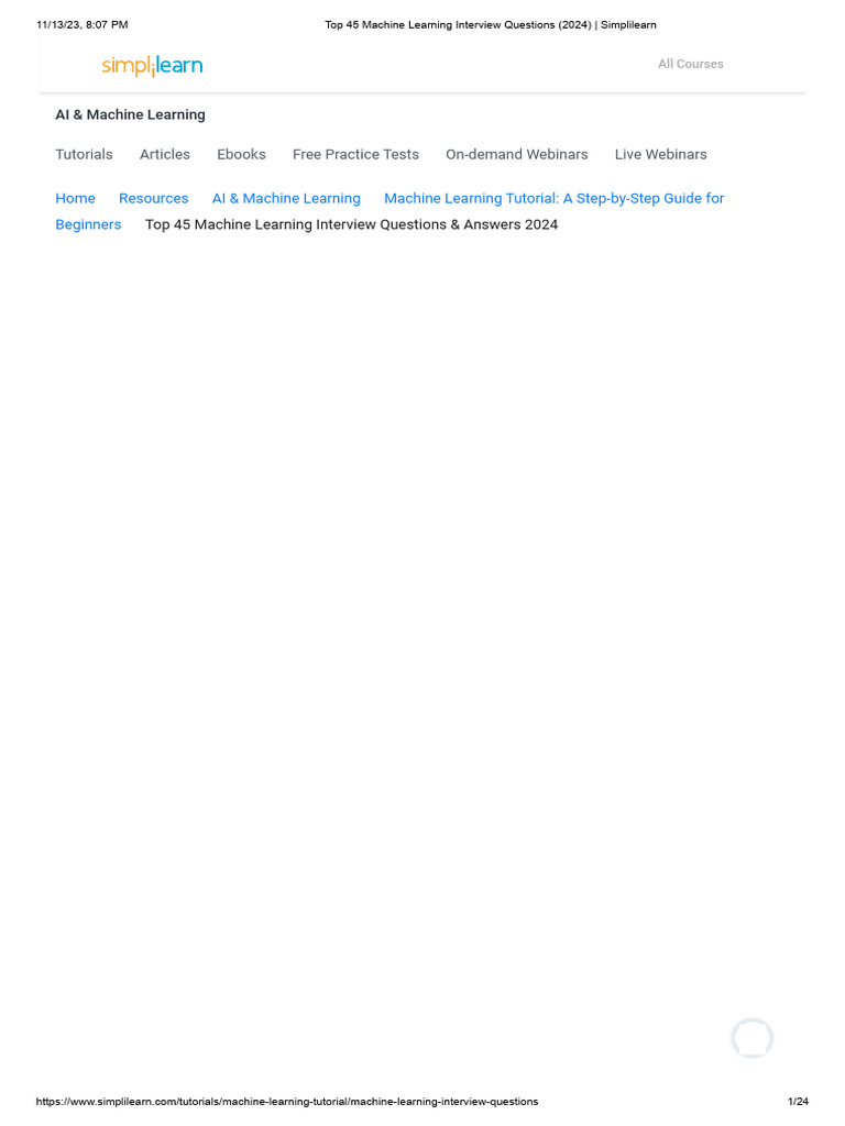 Top 50 Machine Learning Interview Questions (2023) - Simplilearn | PDF | Machine Learning ...