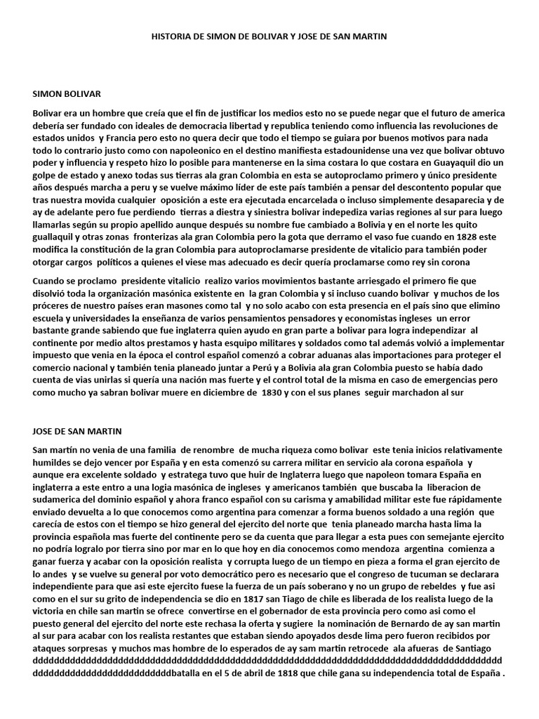 Historia de Simon de Bolivar y Jose de San Martin | PDF | España | Colombia