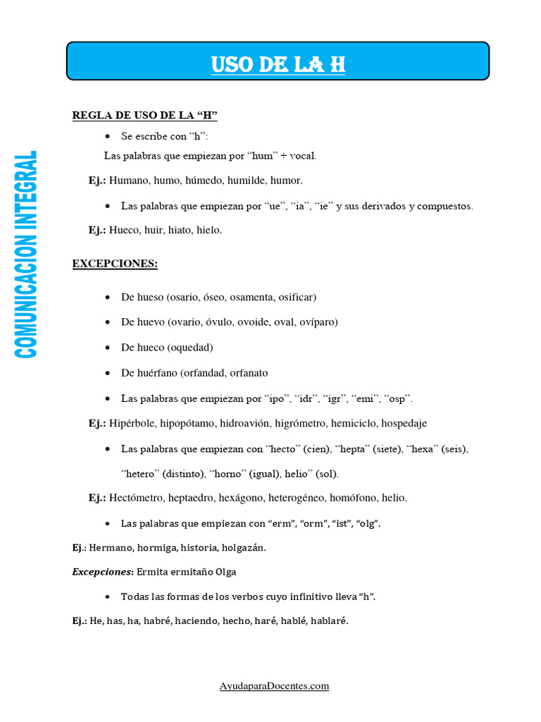 Fichas-de-el-Uso-de-la-H-para-Quinto-de-Primaria 28 de agosto | PDF