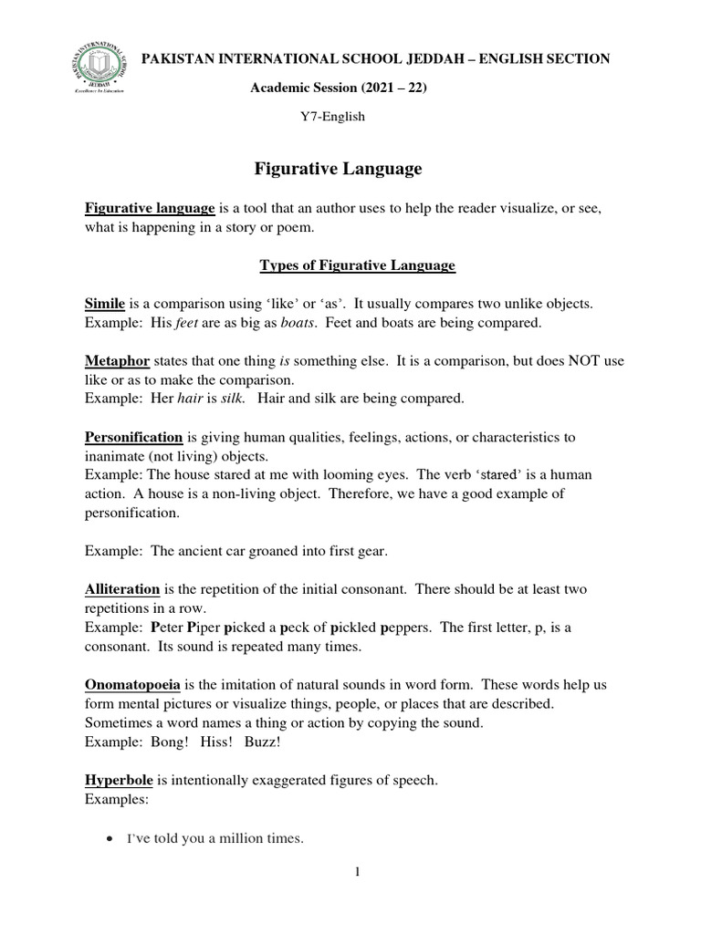 Handout 1 Figurative Language Techniques | PDF | Senses | Poetry