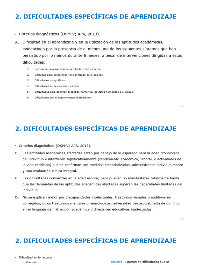 DIFICULTADES ESPECÍFICAS DE APRENDIZAJE | PDF | Aprendizaje | Manual Diagnóstico y Estadístico ...