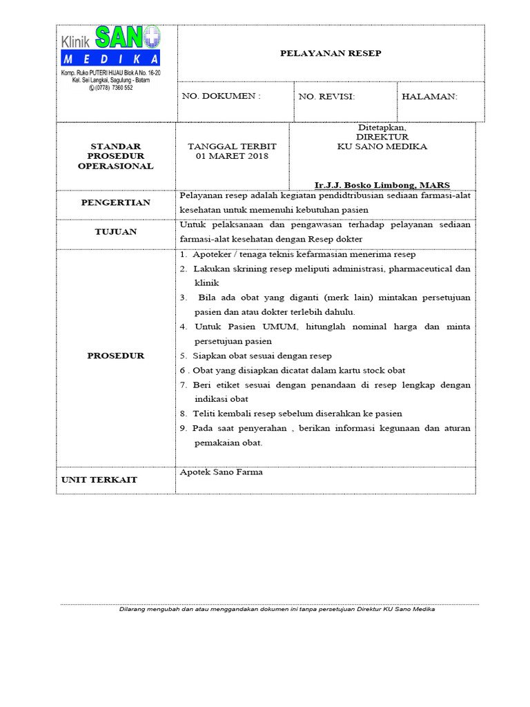 4. SOP PELAYANAN RESEP | PDF