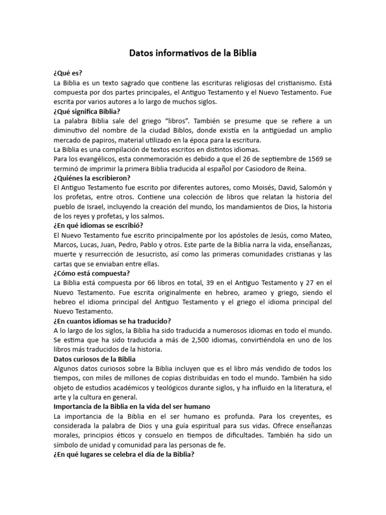 Datos Informativos de La Biblia | PDF | Biblia | Nuevo Testamento