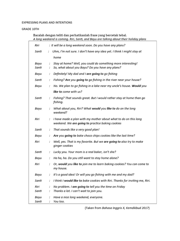 Holiday Plans and Intentions Guide | PDF