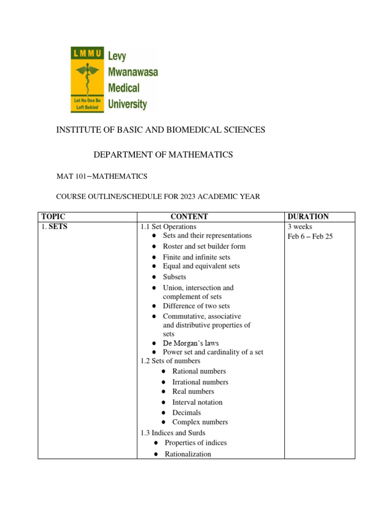 Mathematics Course Outline | PDF | Function (Mathematics) | Set ...