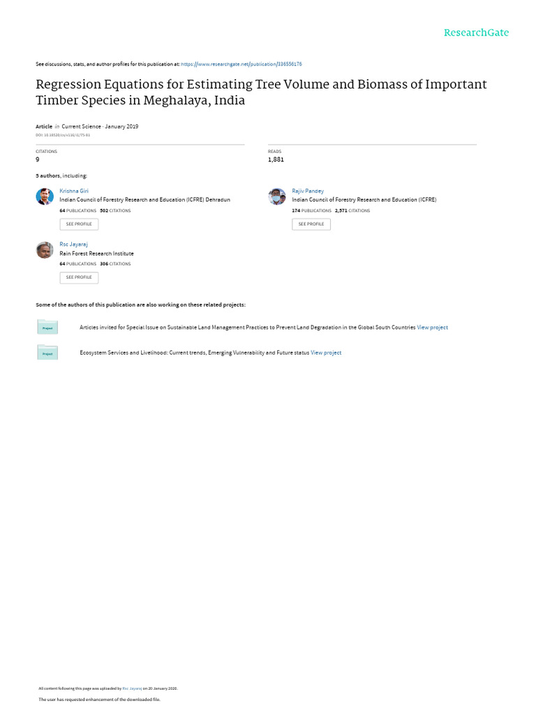 Regression_Equations_for_Estimating_Tree_Volume_an | PDF | Regression Analysis | Linear Regression