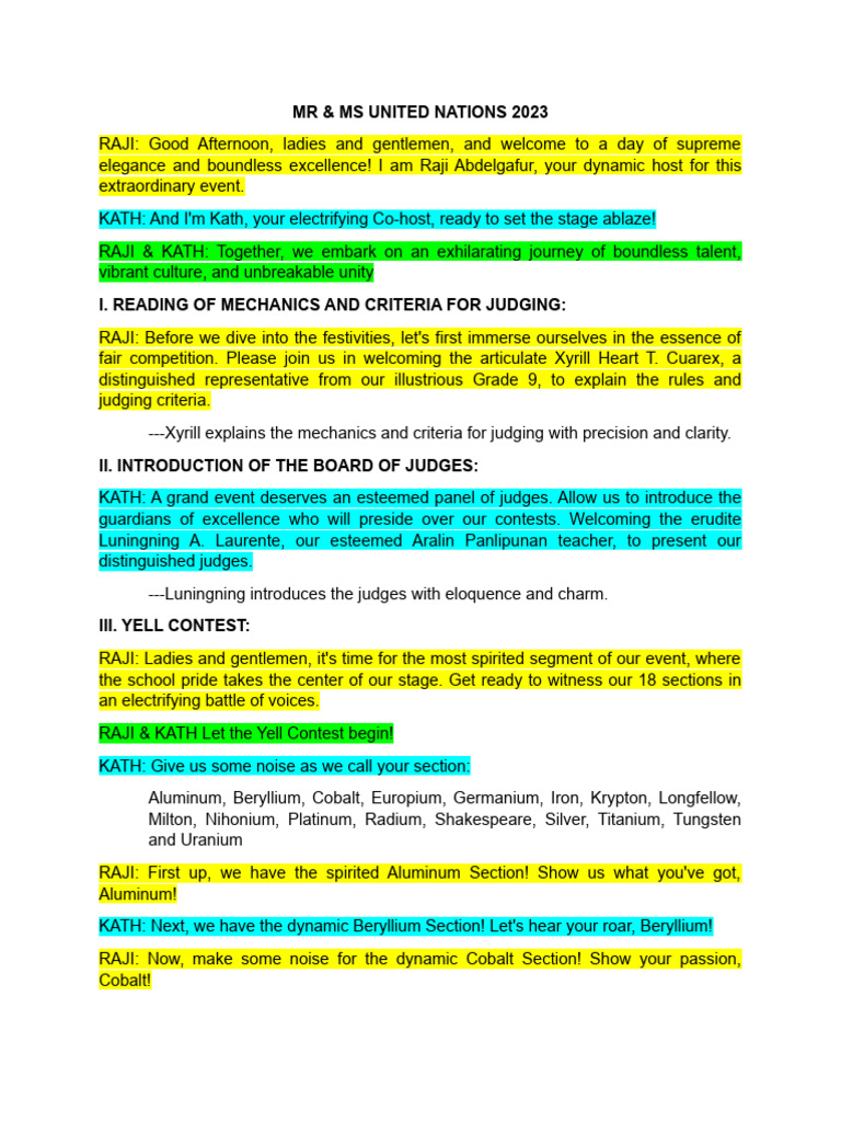 Mr. Ms. UN 2023 Script | PDF