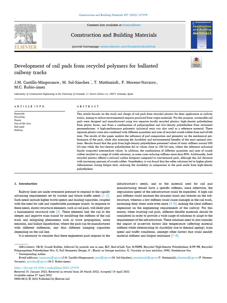 Development of Rail Pads From Recycled Polymers For Ballasted | PDF ...
