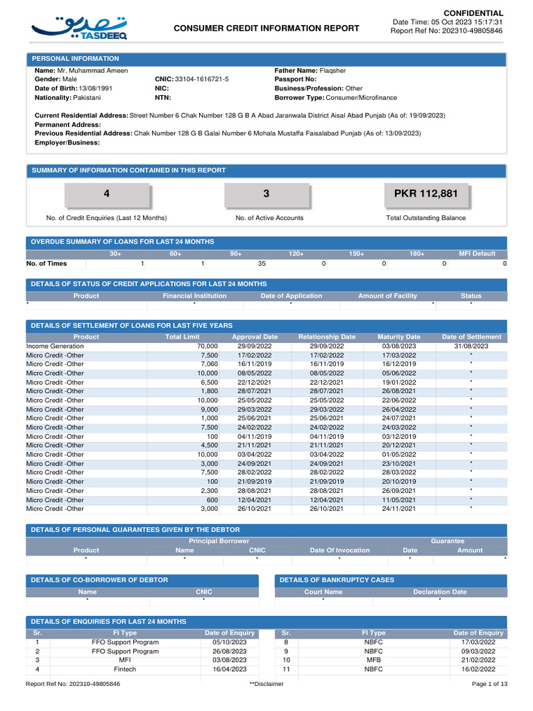 Consumer Credit Information Report: Date Time: 05 Oct 2023 15:17:31 ...