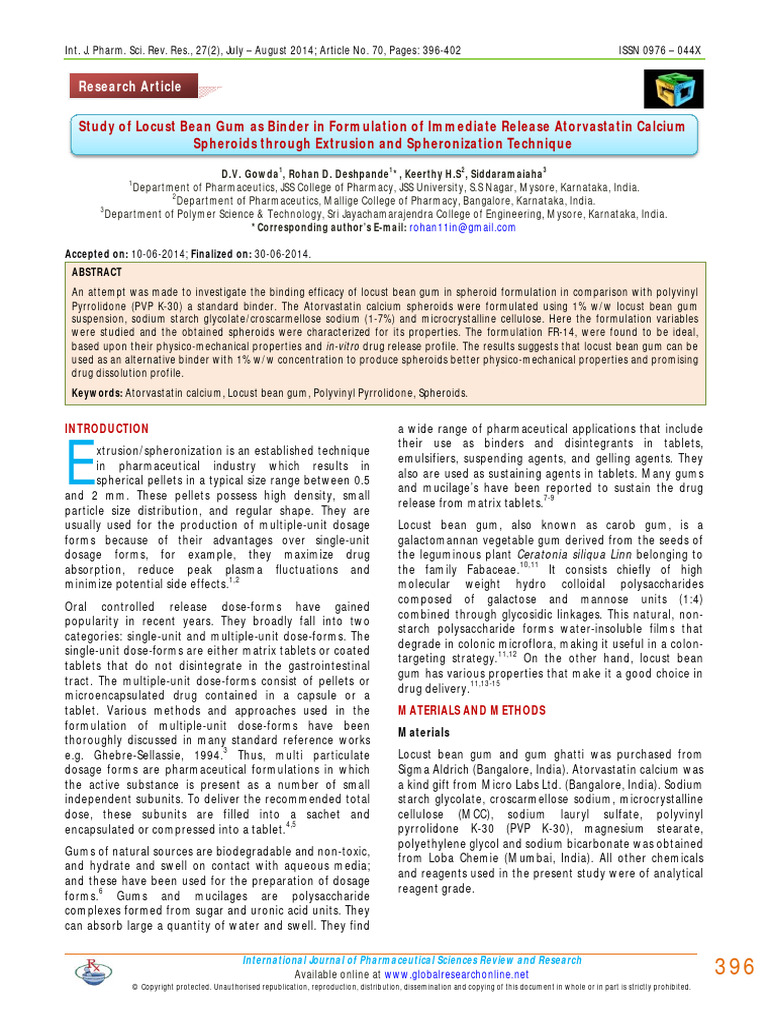 Study of Locust Bean Gum As Binder in Formulation of Immediate Release ...