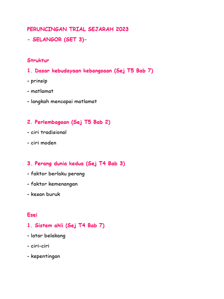 Peruncingan Trial Sejarah 2023 Selangor Set 3 | PDF