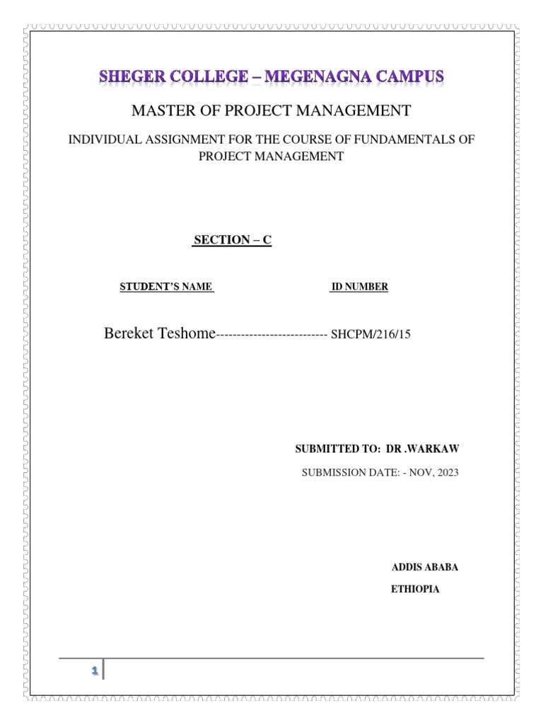 Individual Assignment For The Course of Fundamentals of Project ...