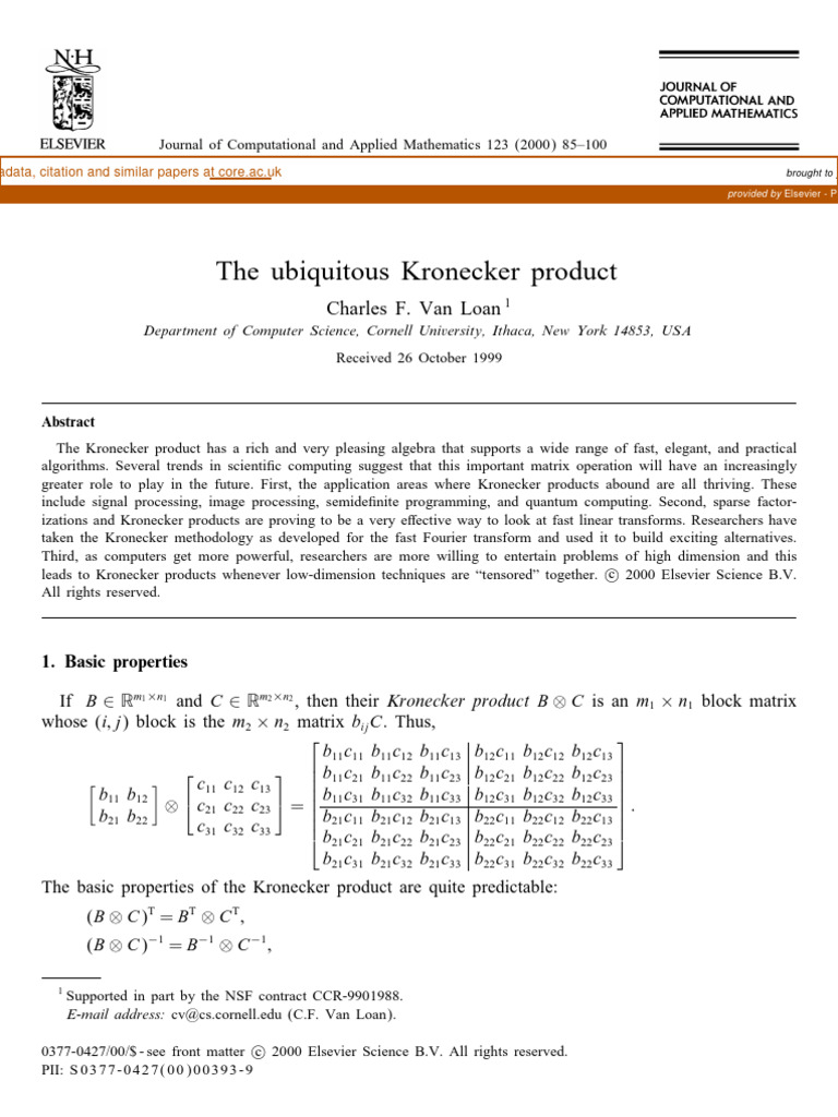 The ubiquitous Kronecker product_Charles_b | PDF | Matrix (Mathematics) | Fast Fourier Transform