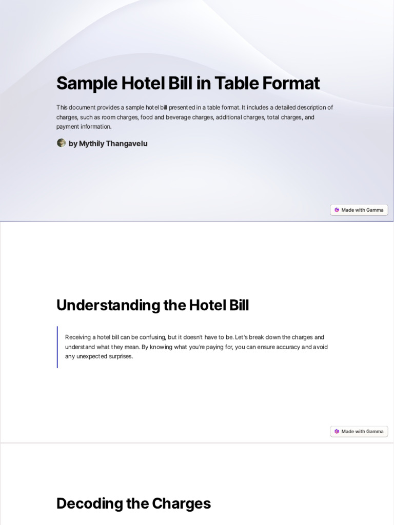 Sample Hotel Bill in Table Format | Download Free PDF | Payments | Hotel