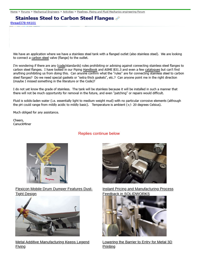 Stainless Steel to Carbon Steel Flanges - Pipelines, Piping and Fluid ...