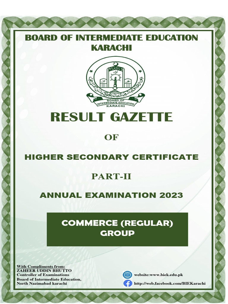 Result Commerce Regular HSC Part II Annual 2023 Complete | PDF ...