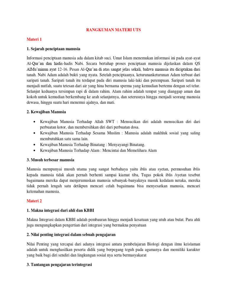 Rangkuman Materi UTS: Kewajiban dan Ilmu | PDF