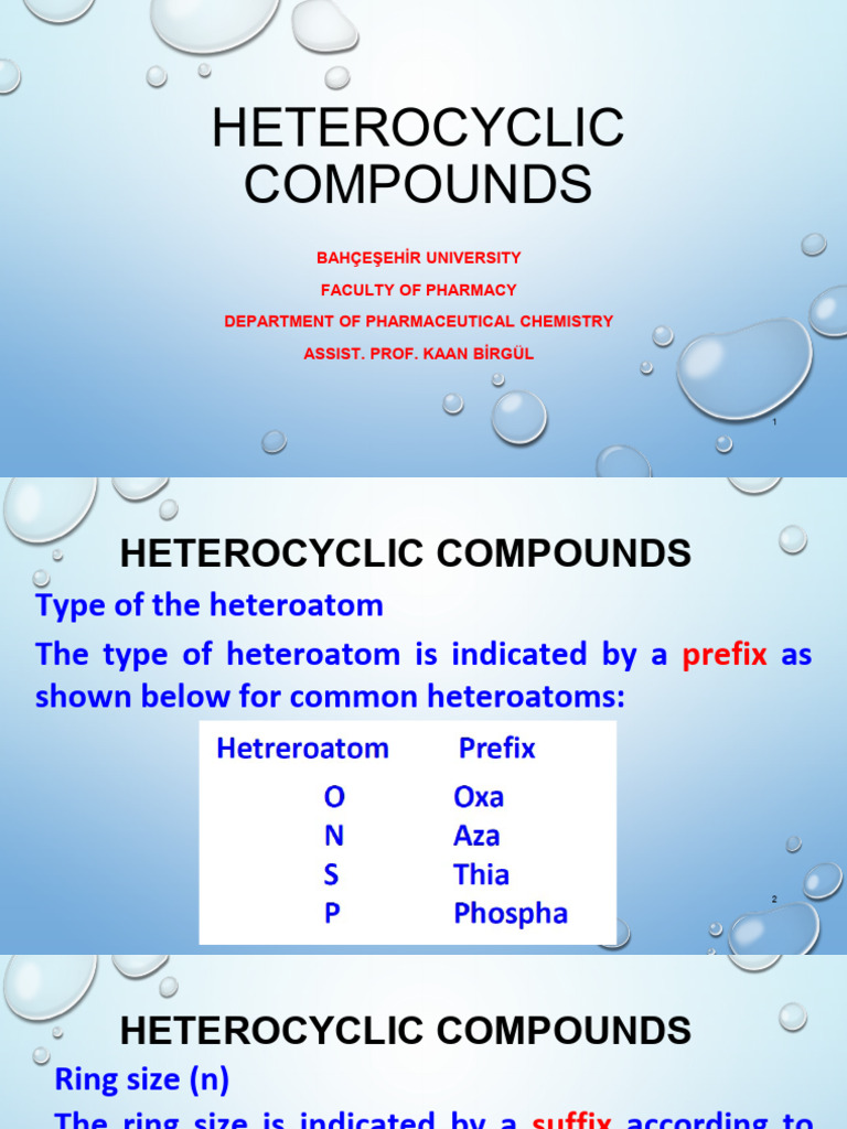 Heterocyclic Compounds Overview | PDF | Heterocyclic Compound | Carbon ...